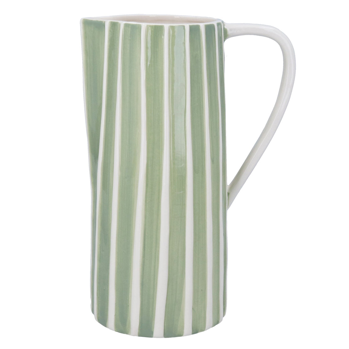 Earthenware Jug, Lge - Green w White Rib – Olive and Olive Interiors