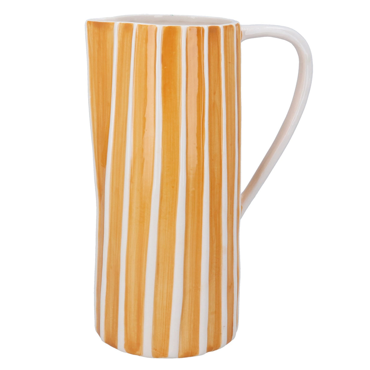 Earthenware Jug, Lge - Amber w White Rib – Olive and Olive Interiors
