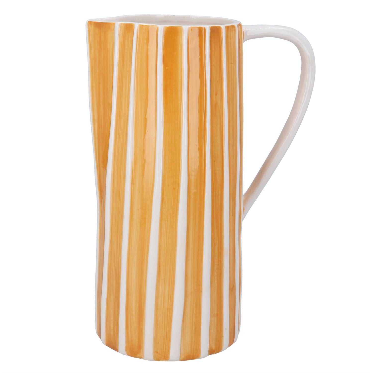 Earthenware Jug, Lge - Amber w White Rib – Olive and Olive Interiors